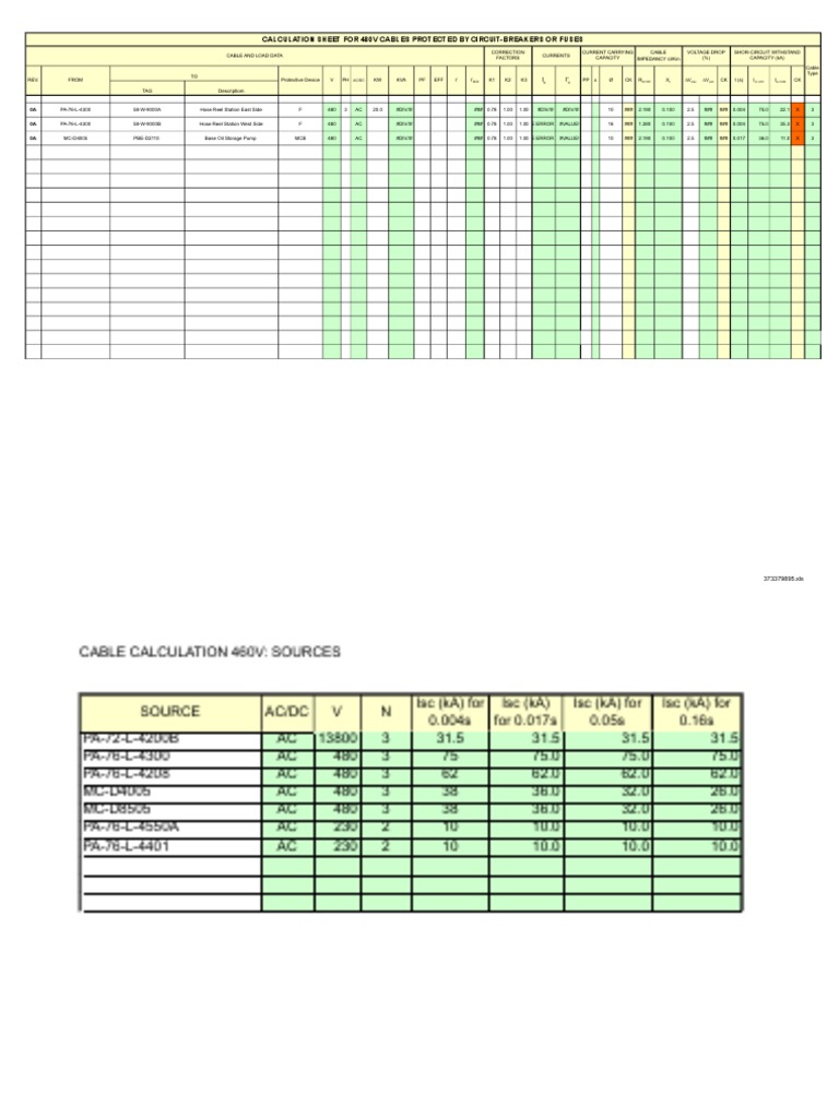 Calculation Sheet For 480V Cables Protected by Circuit-Breakers or ...