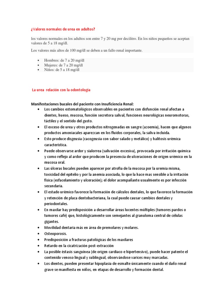 Valores Normales de Urea en Adultos | PDF | Diente | Odontología