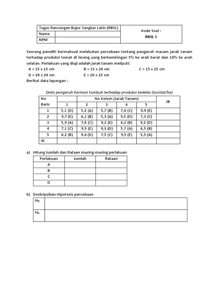 Tugas Rancangan Bujur Sangkar Latin | PDF | Sains & Matematika