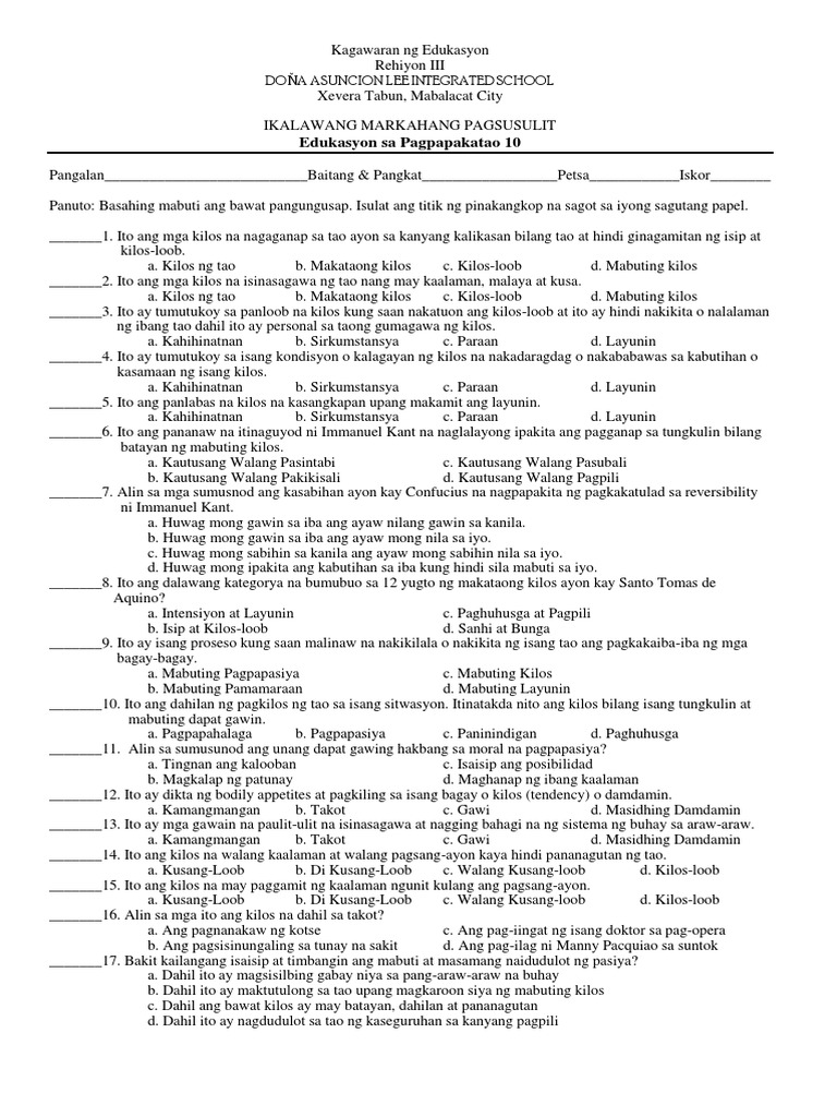 Esp 10 - 2nd Unit Test | PDF