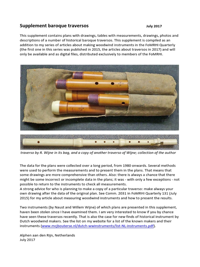 Baroque Traversos: Plans & Measurements | PDF | Oboe | Pitch (Music)