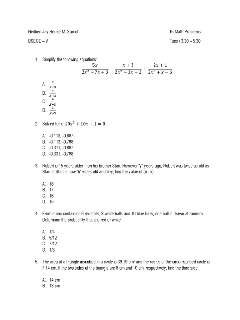 Review Math Problems | PDF | Elementary Mathematics | Elementary Geometry