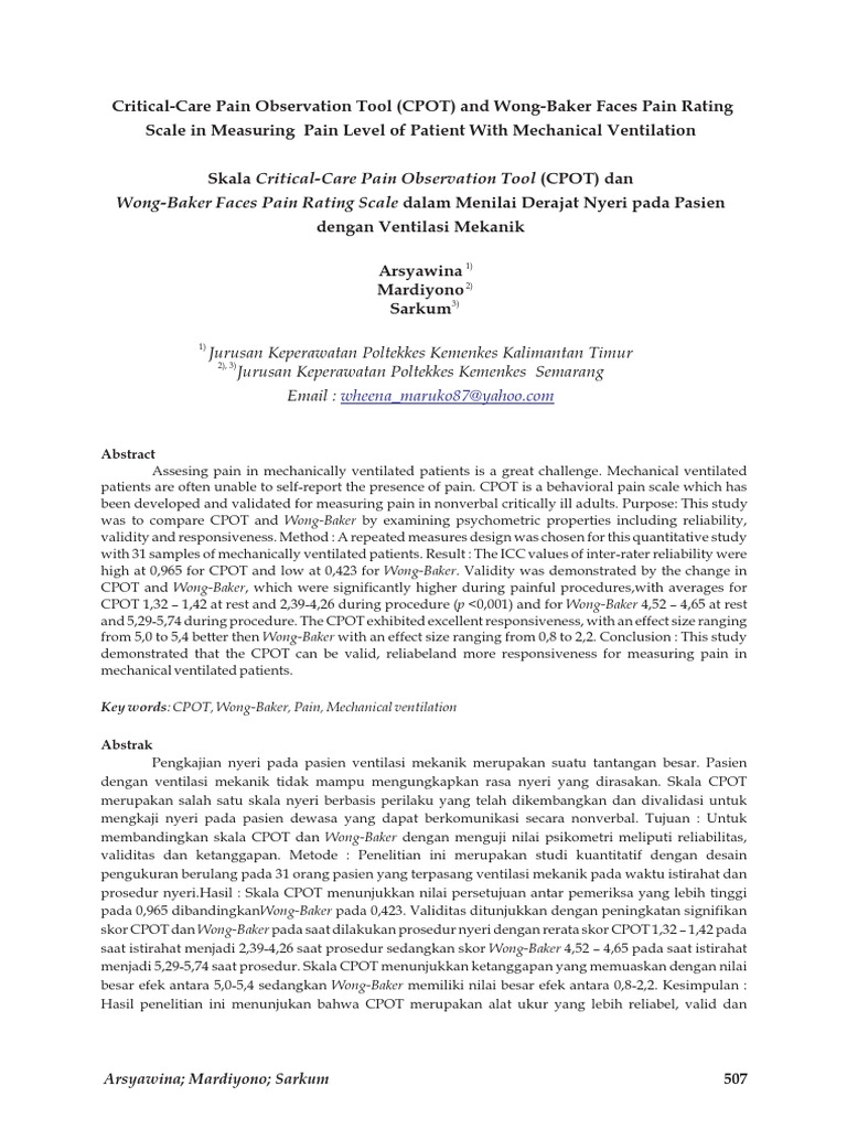 Critical-Care Pain Observation Tool (CPOT) Dan Wong-Baker Faces Pain ...