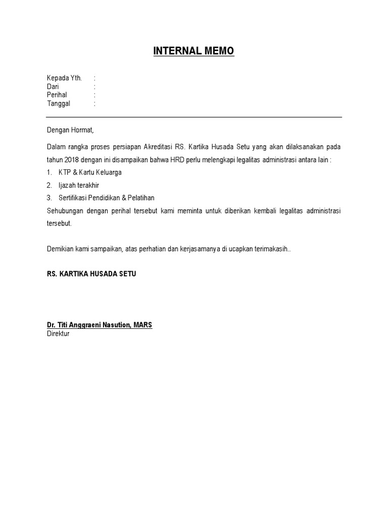 Contoh INTERNAL MEMO Kosongan | PDF | Pengelolaan Keuangan & Uang