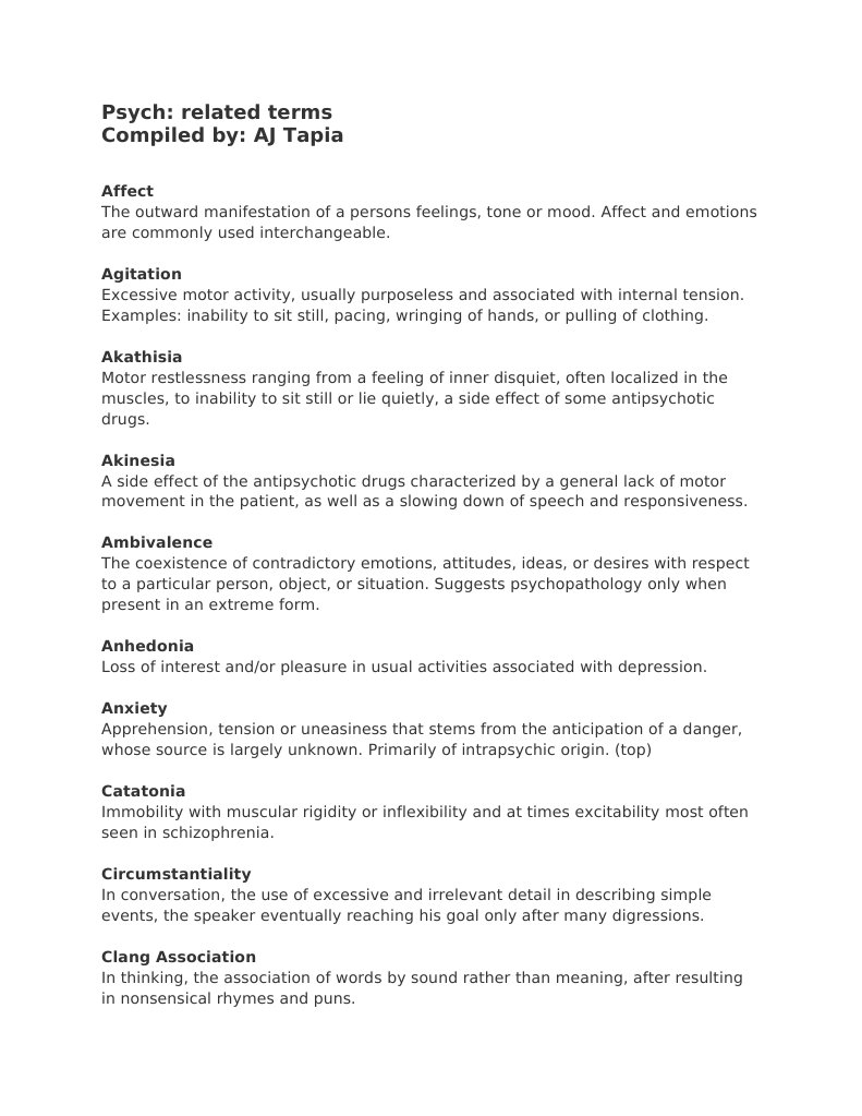 Psych: Related Terms Compiled By: AJ Tapia: Affect | PDF