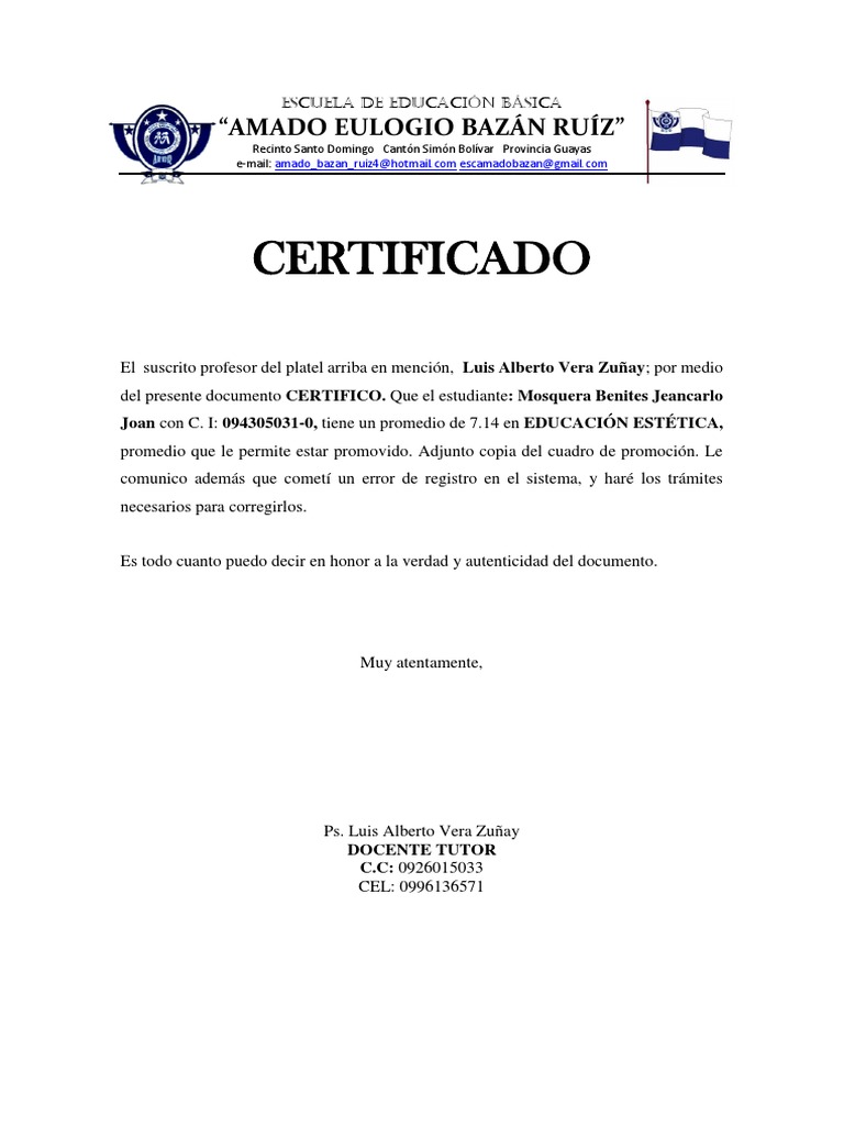 Certificado de Matricula 2014-2015 | PDF | Educación avanzada | Sicología