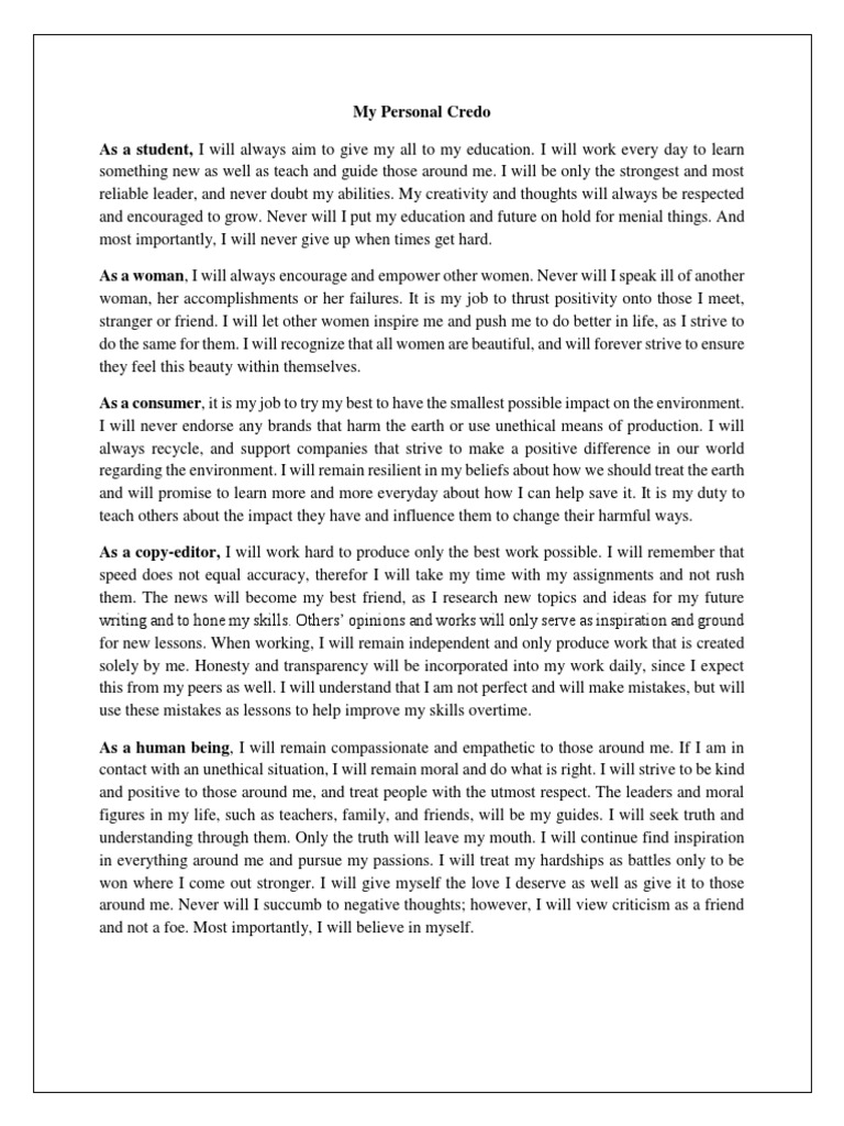 My Personal Credo | PDF | Communication | Cognitive Science