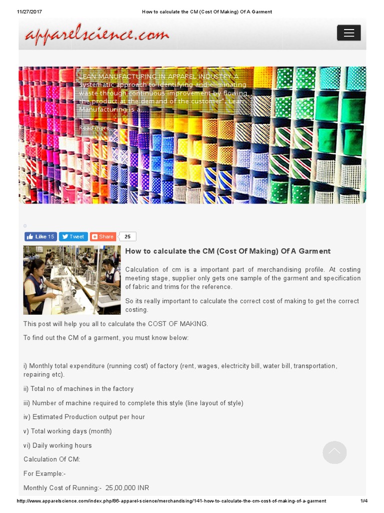 How To Calculate The CM Cost Of Making Of A Garment PDF