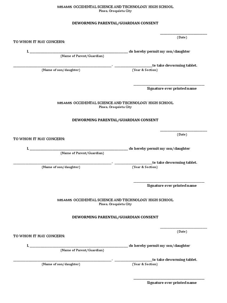 Deworming Parental Consent | PDF | Family | Social Institutions