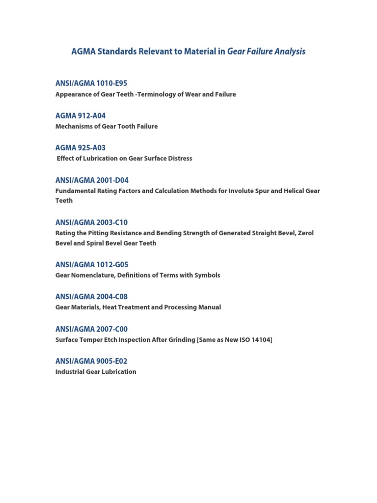 AGMA Standards List | PDF