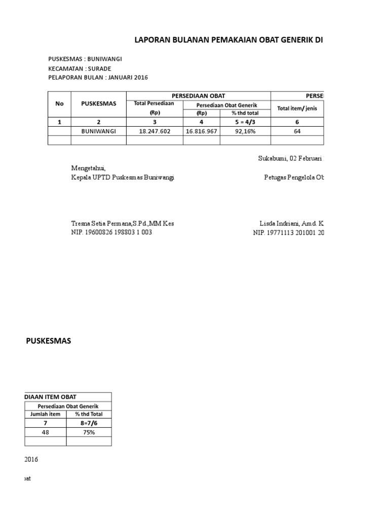Form Laporan Obat Generik | PDF