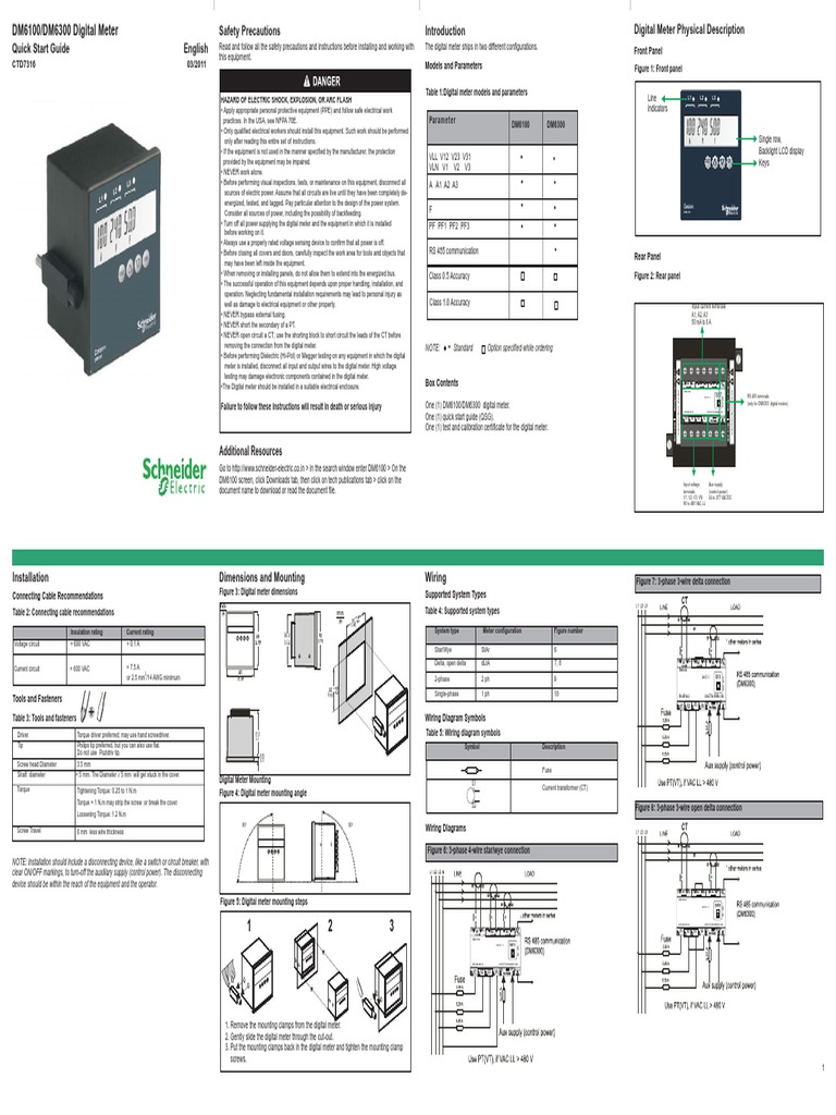 DM6100/DM6300 Digital Meter: Quick Start Guide English Safety ...