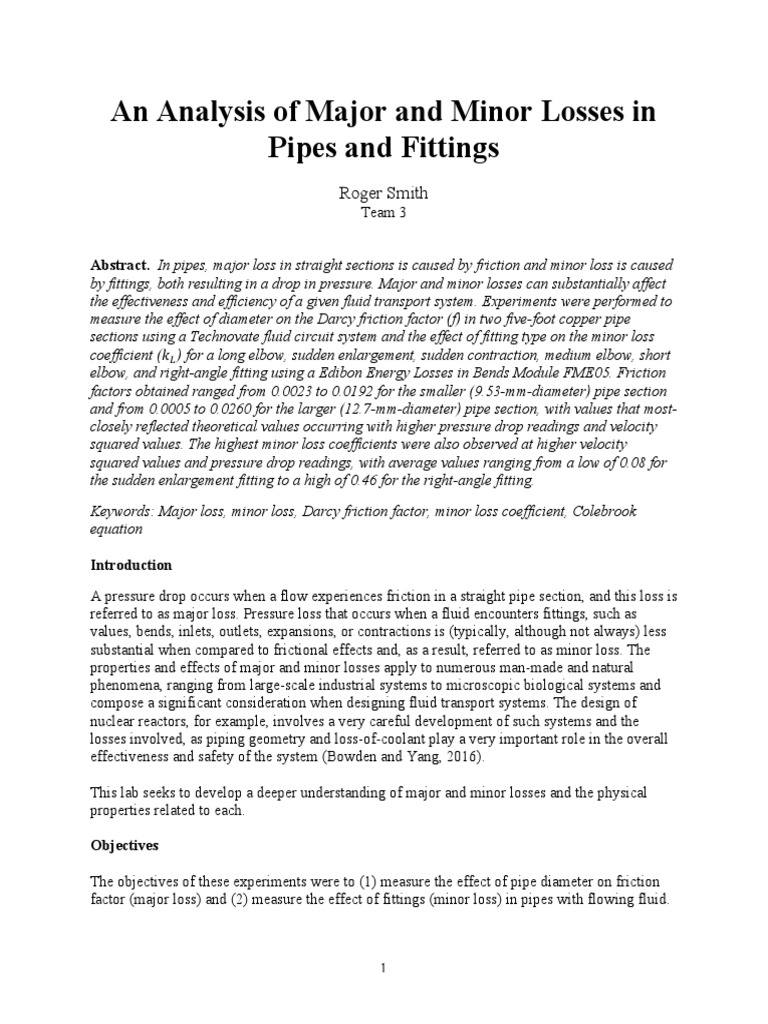 Lab Report 4 Major Minor Losses | PDF | Flow Measurement | Friction