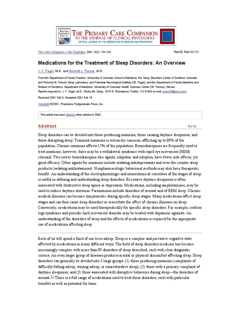 Medications For The Treatment of Sleep Disorders An Overview | PDF ...