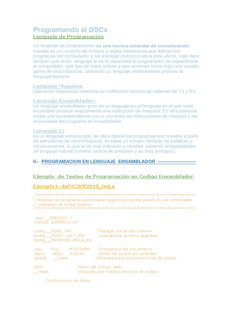 Programando Al DSCs | PDF | Lenguaje ensamblador | Lenguaje de programación