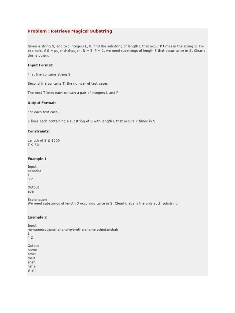 Problem: Retrieve Magical Substring: Input Format | PDF | Prime Number | Sequence