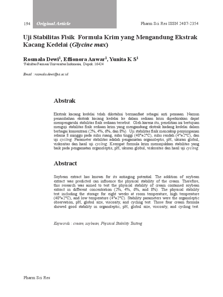 Uji Stabilitas Fisik Formula Krim Yang Mengandung Ekstrak | PDF