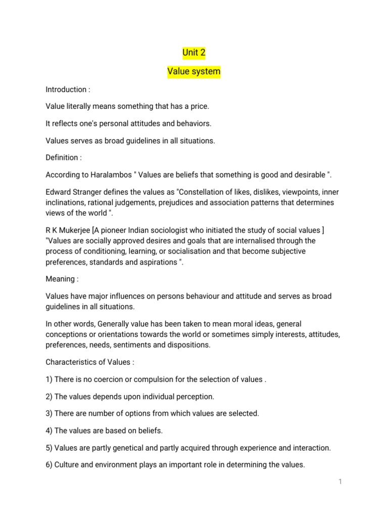 Ethics Unit 2 | PDF | Value (Ethics) | Morality