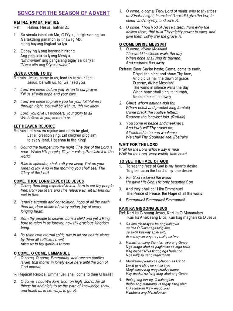 Songs For The Season of Advent Final | PDF | Messiah | God In Christianity