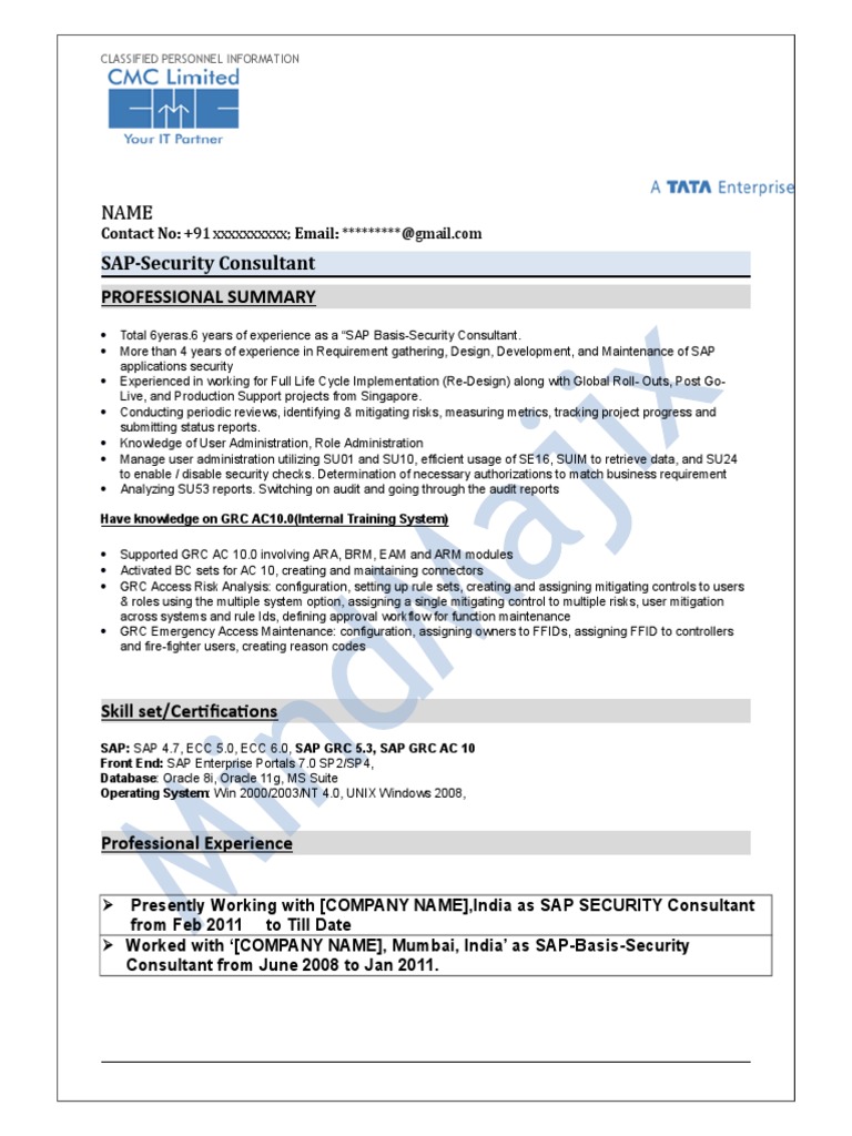 SAP Security Sample Resume 3 | PDF | Product Lifecycle | Risk