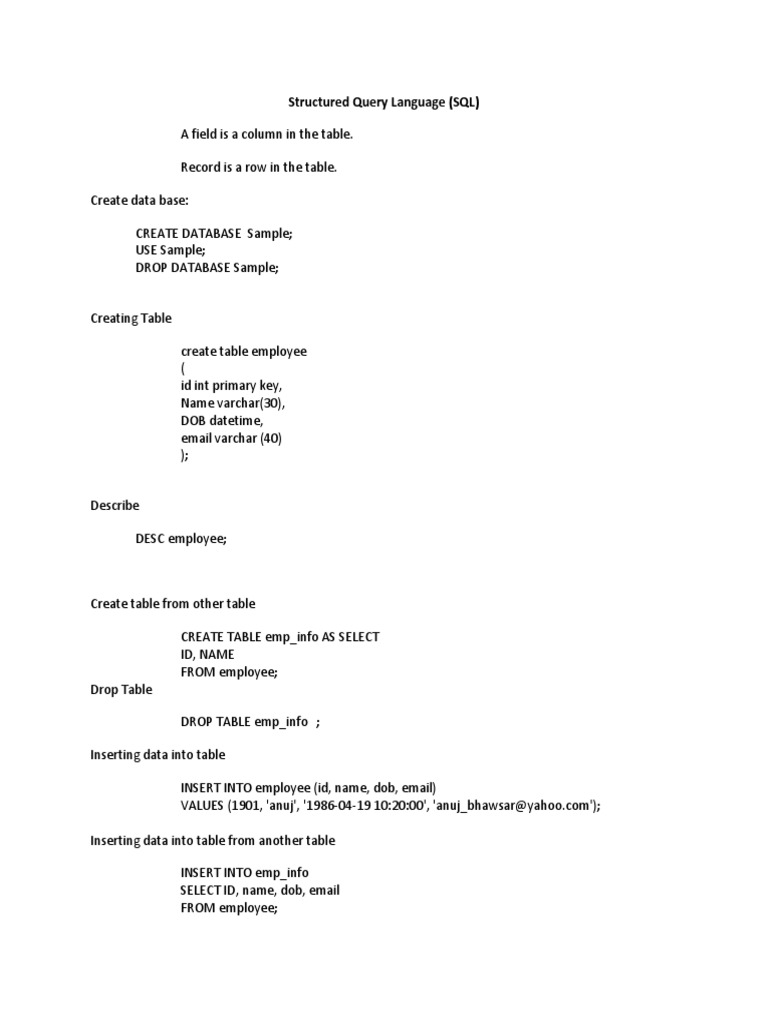 Structured Query Language | PDF