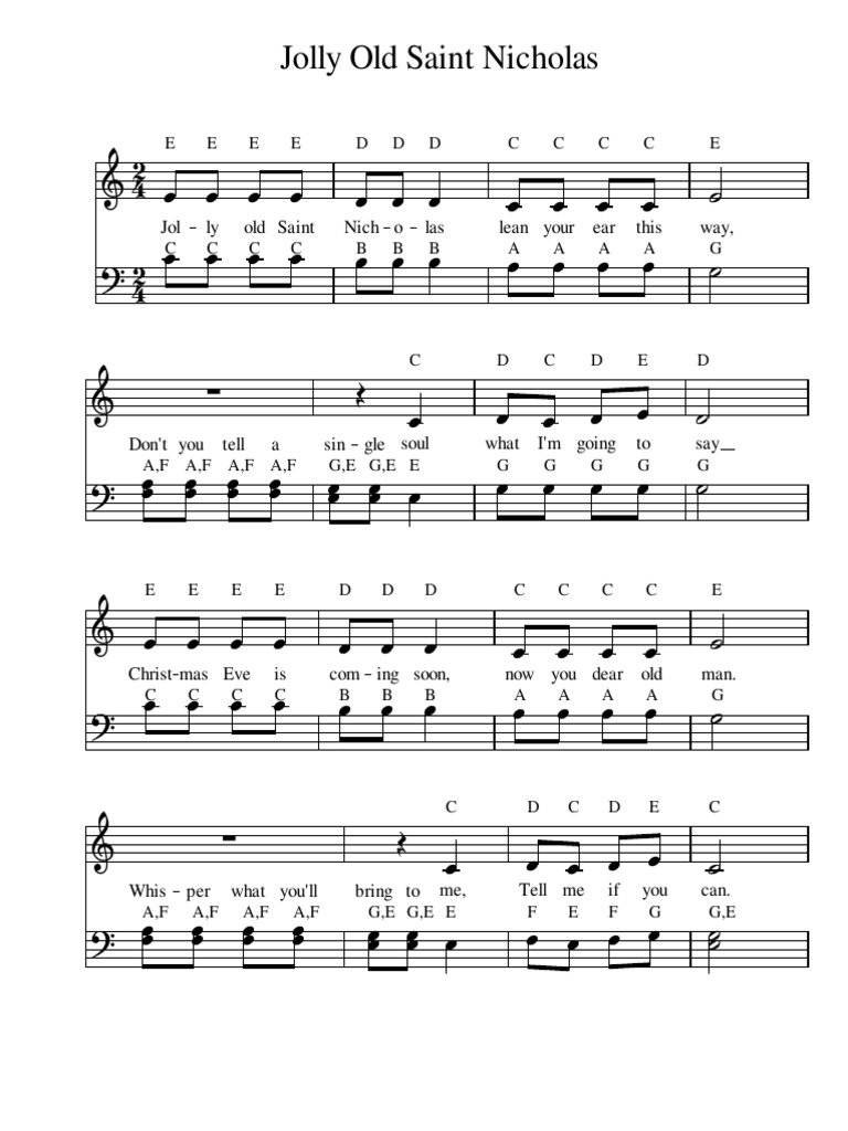 Jolly Old Saint Nicholas Easy Full Double Notes For Mid-Beginner ...