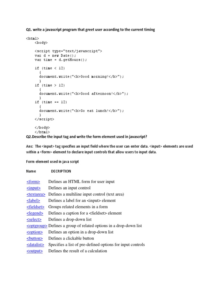 Q1. Write A Javascript Program That Greet User According To The Current ...
