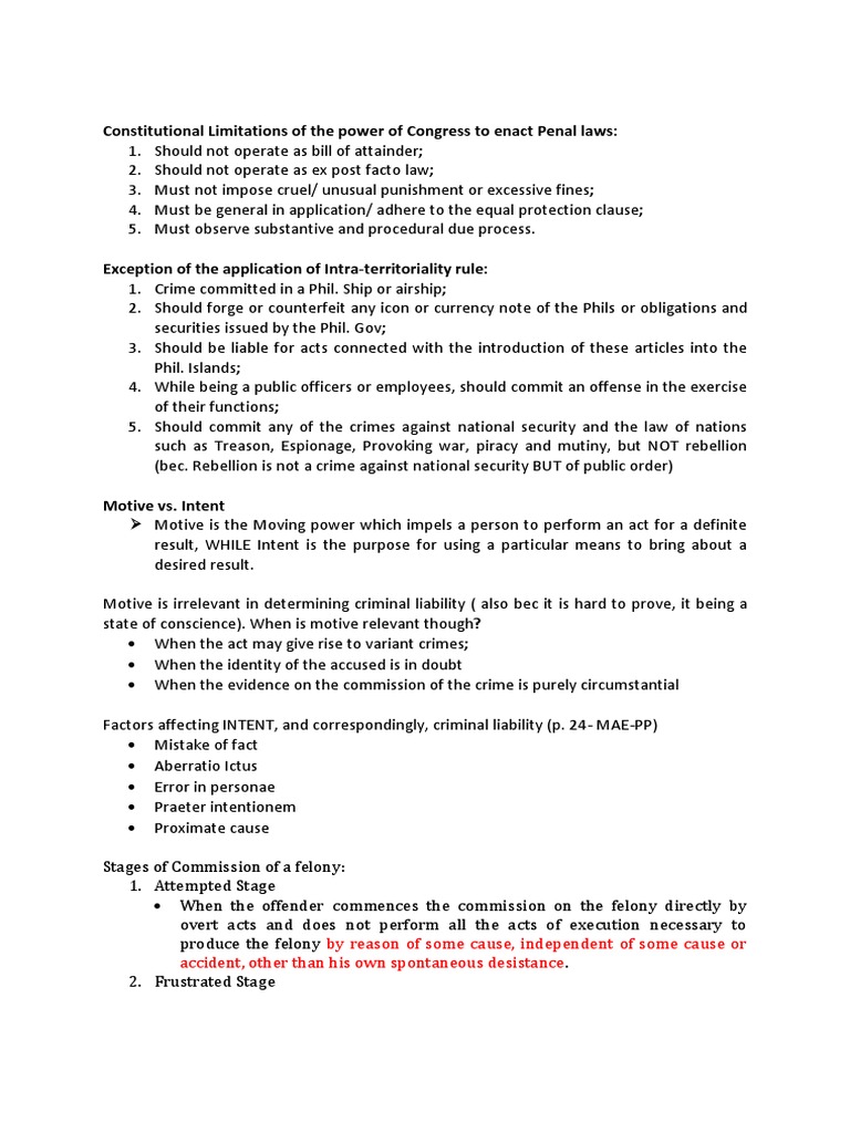 Constitutional Limitations of The Power of Congress To Enact Penal Laws ...