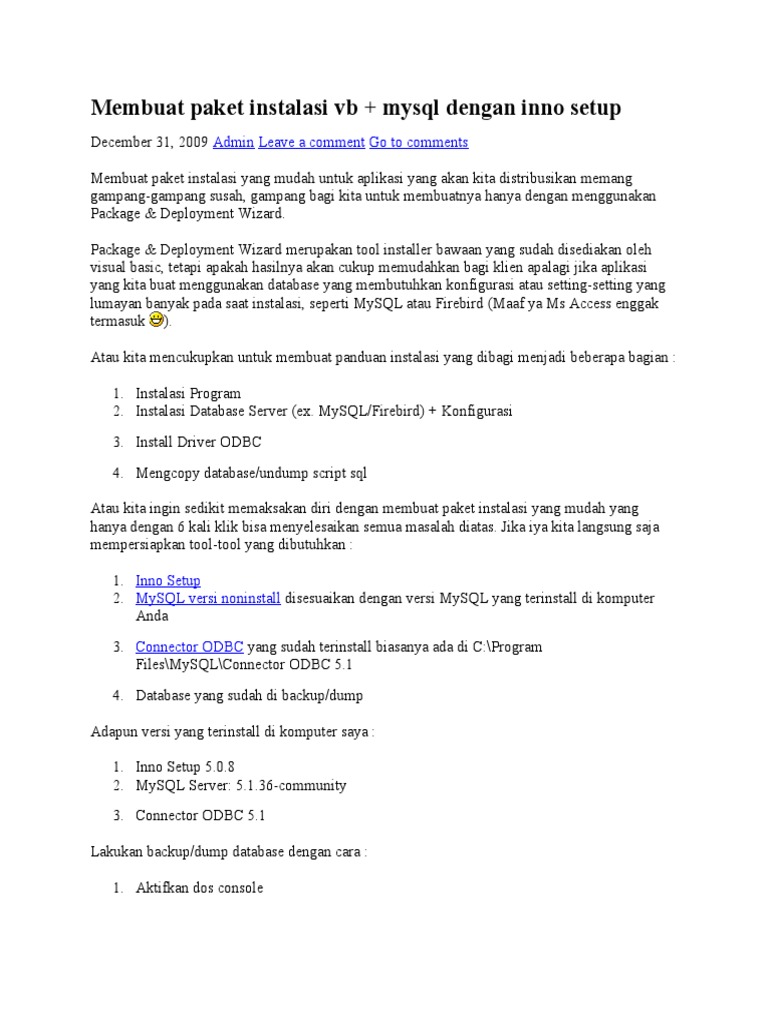 Membuat Paket Instalasi VB Dan MYSQL Dengan Inno Setup | PDF