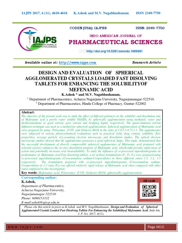 Design and Evaluation of Spherical Agglomerated Crystals Loaded Fast ...