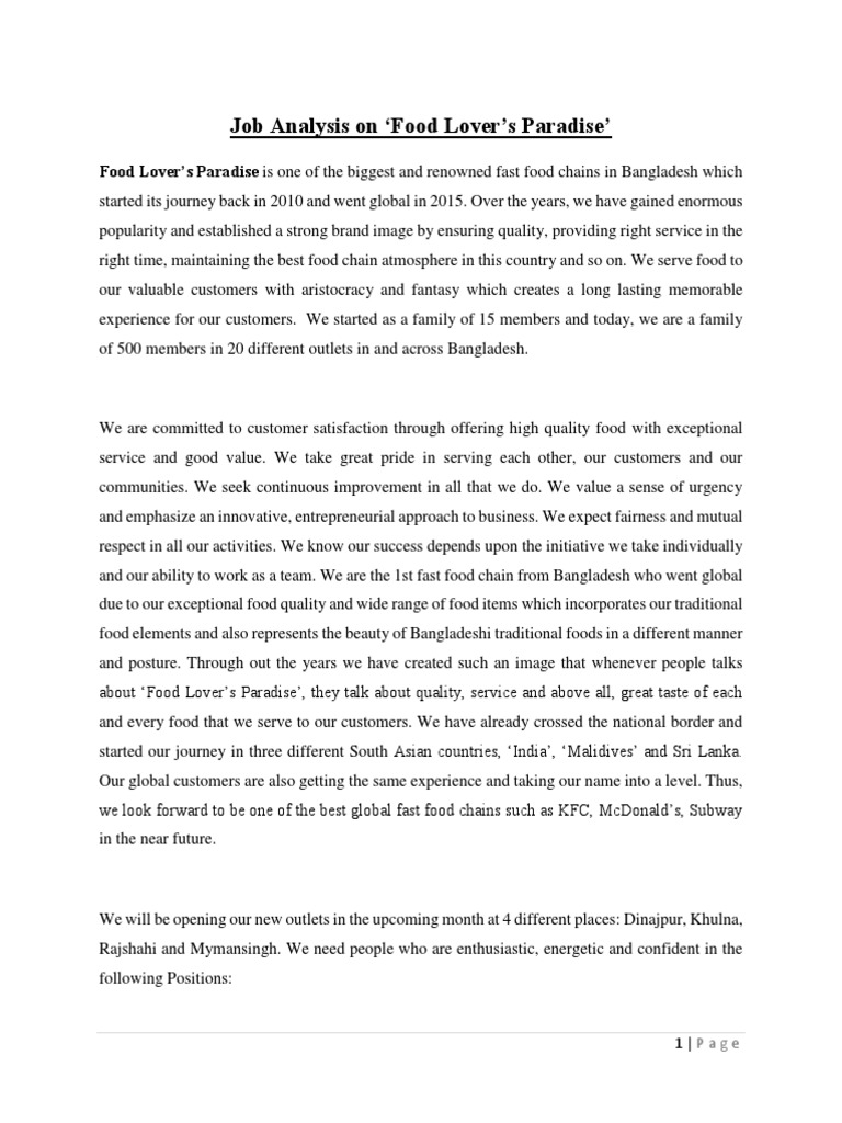Job Analysis of A Fast Food Chain | PDF | Performance Indicator | Fast ...