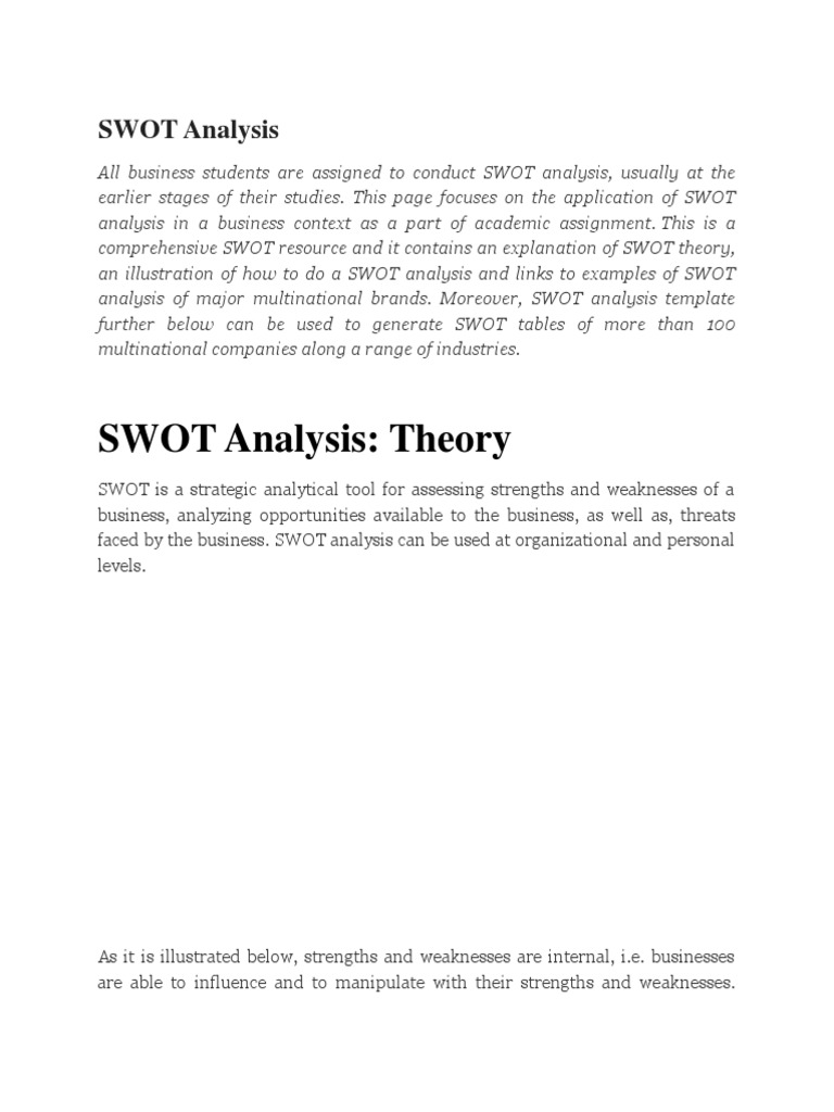 SWOT Analysis | PDF | Swot Analysis | Competitive Advantage