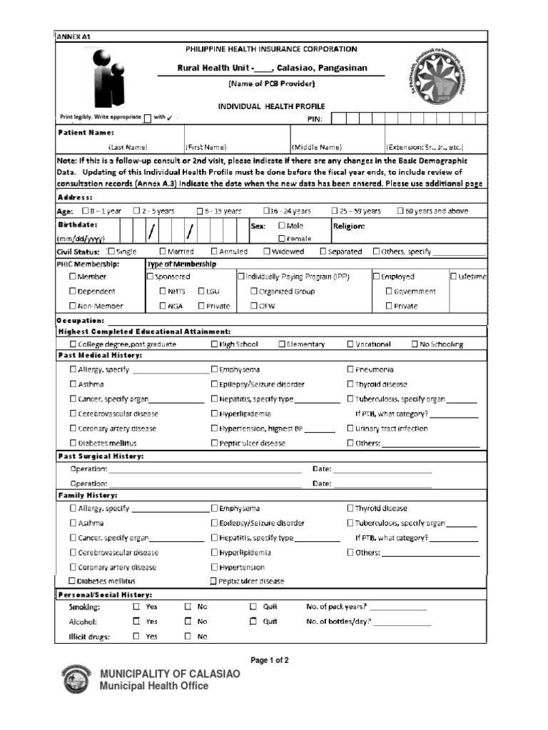 Pcb Form Annex a1 Individual Health Profile Front