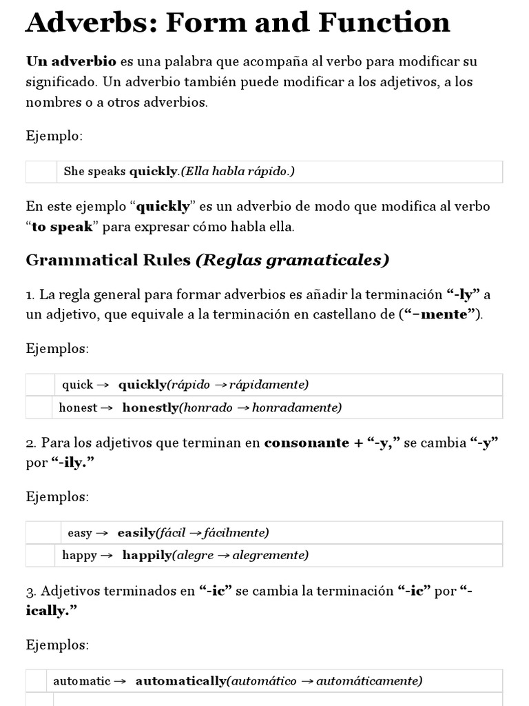 Lección de Inglés: Adverbs: Form and Function | PDF