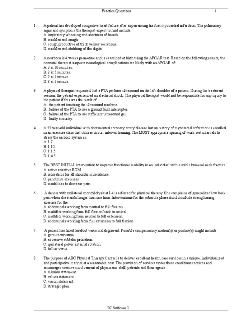 Physical Therapy Exam Prep | PDF | Physical Therapy | Cardiopulmonary ...