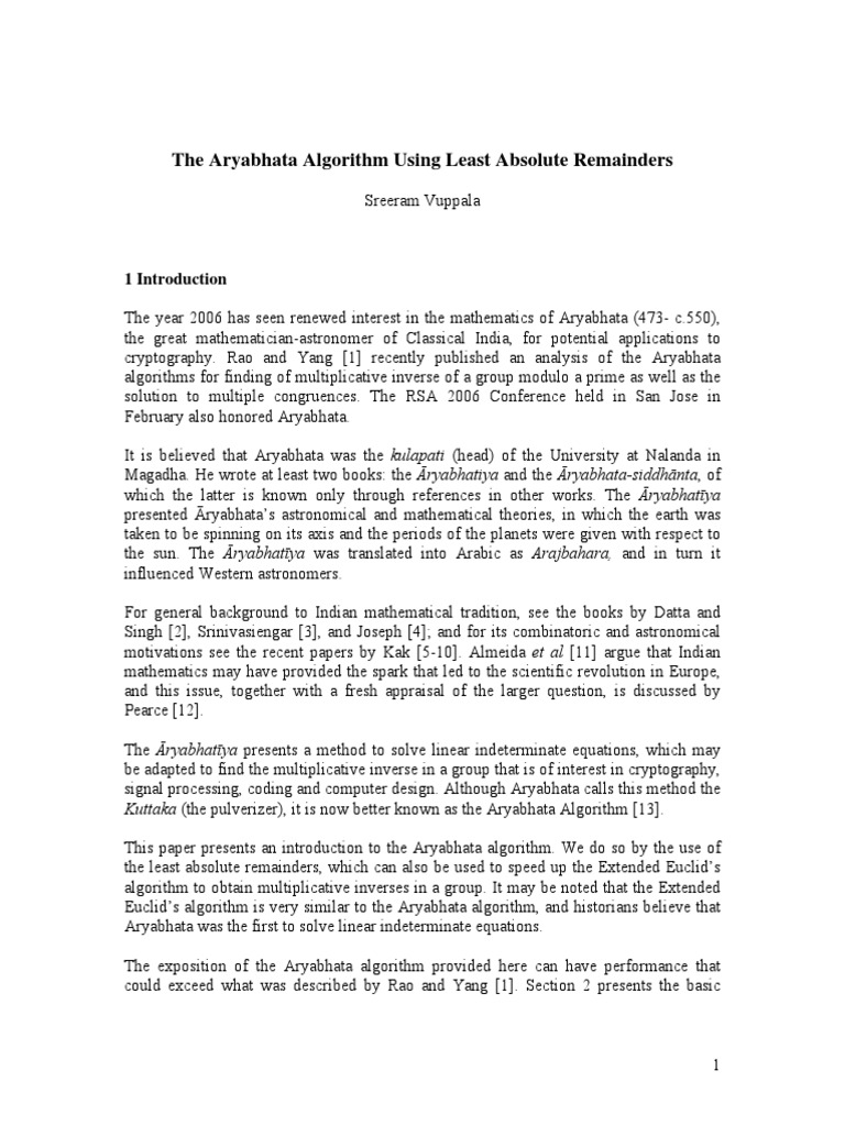 Aryabhata Algorithm - Vuppala | PDF | Algorithms | Discrete Mathematics