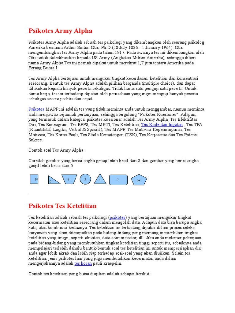 Psikotes Army Alpha | PDF