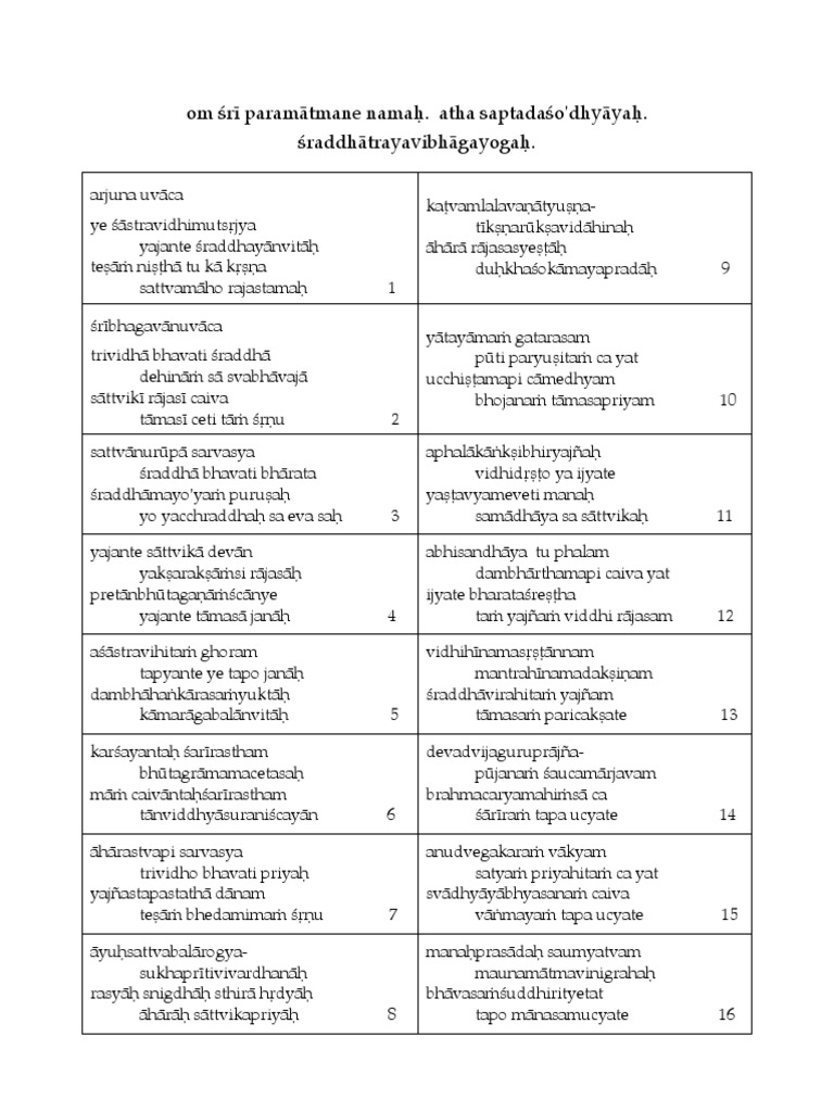 Om Śrī Paramātmane Nama . Atha Saptadaśo'dhyāya ...