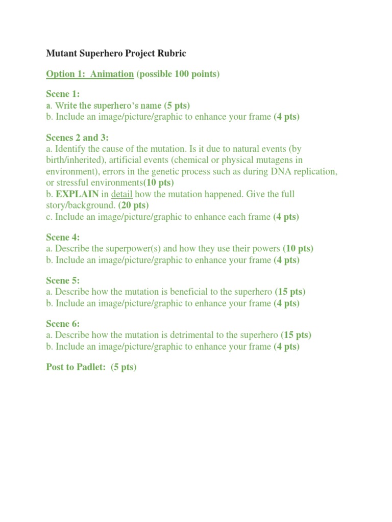 Mutant Superhero Project Rubric | PDF | Games & Activities | Teaching ...