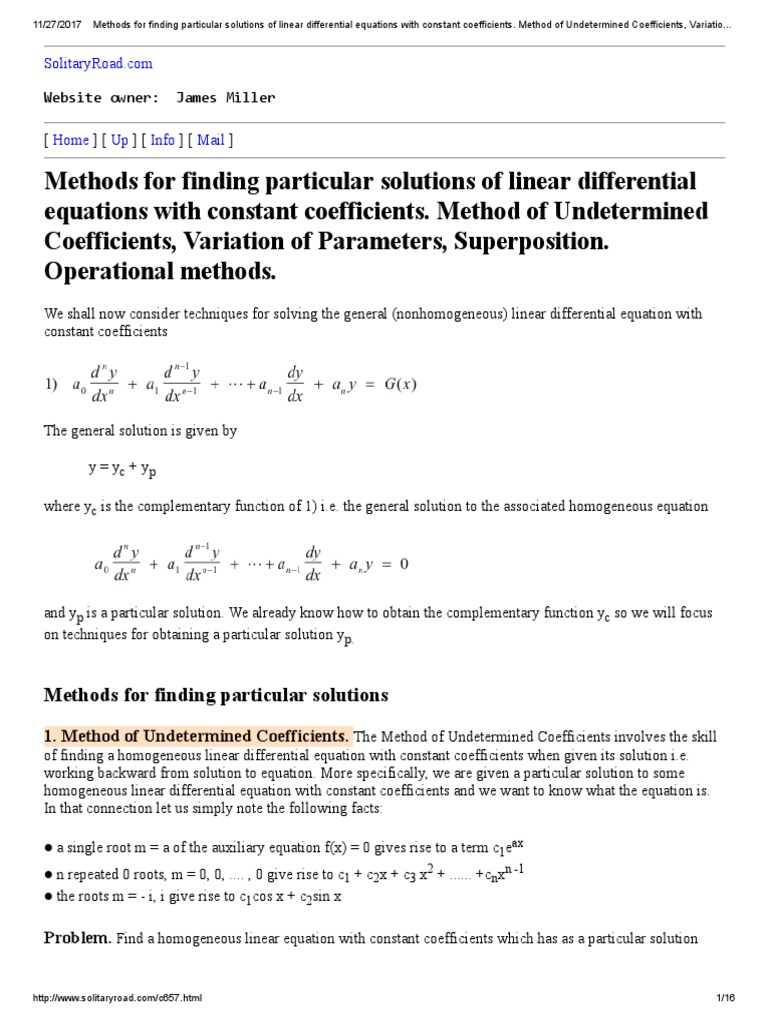 Method of Undetermined Coefficients, Variation of Parameters ...