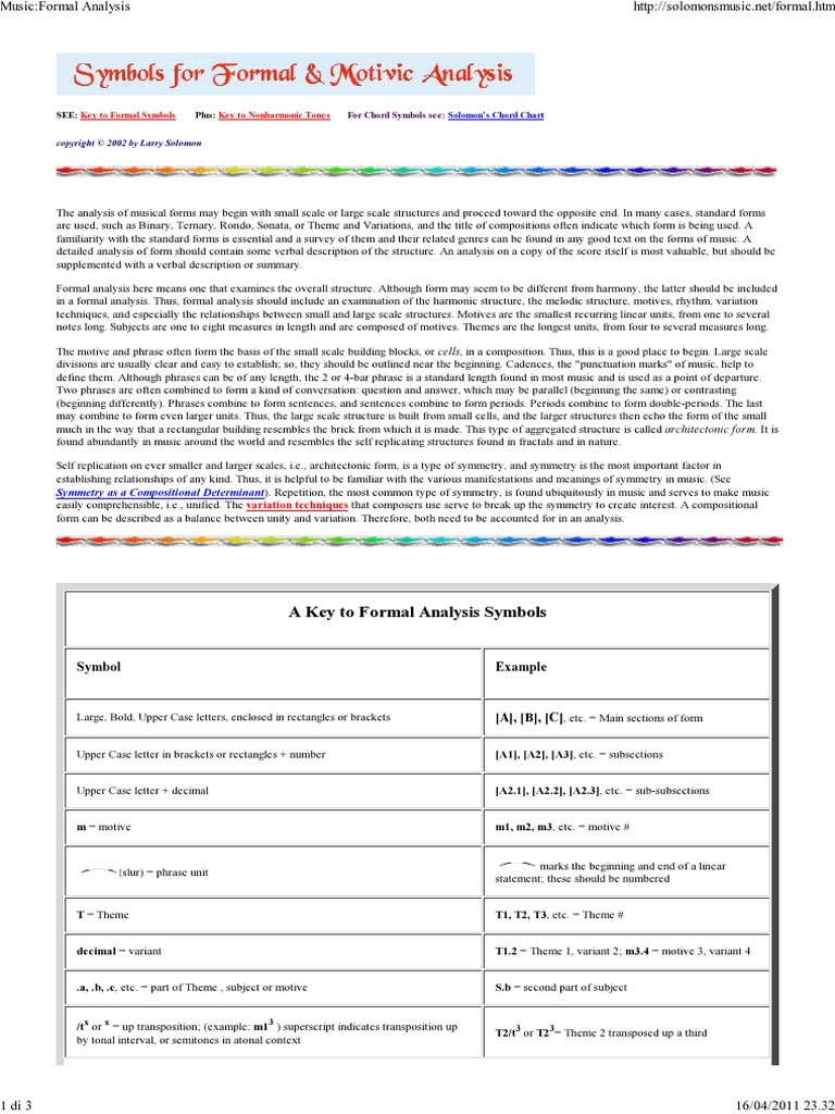 A Key To Formal Analysis Symbols | PDF | Musical Forms | Performing Arts