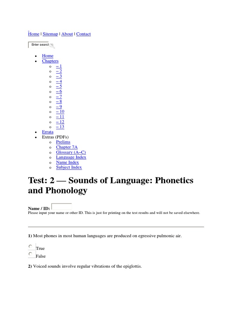 Test: 2 - Sounds of Language: Phonetics and Phonology: Home Sitemap ...