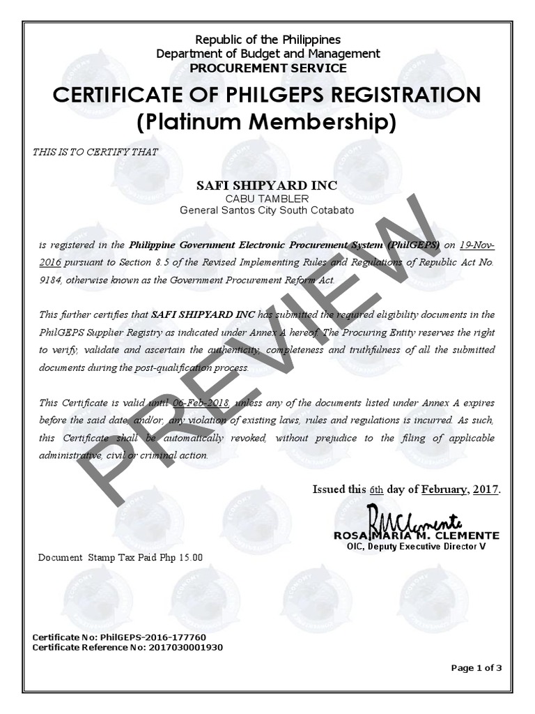 (Platinum Membership) : Certificate of Philgeps Registration | PDF ...