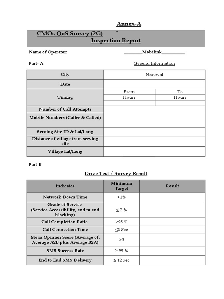 Cmos Qos Survey (2G) Inspection Report Annex-A: General Information ...
