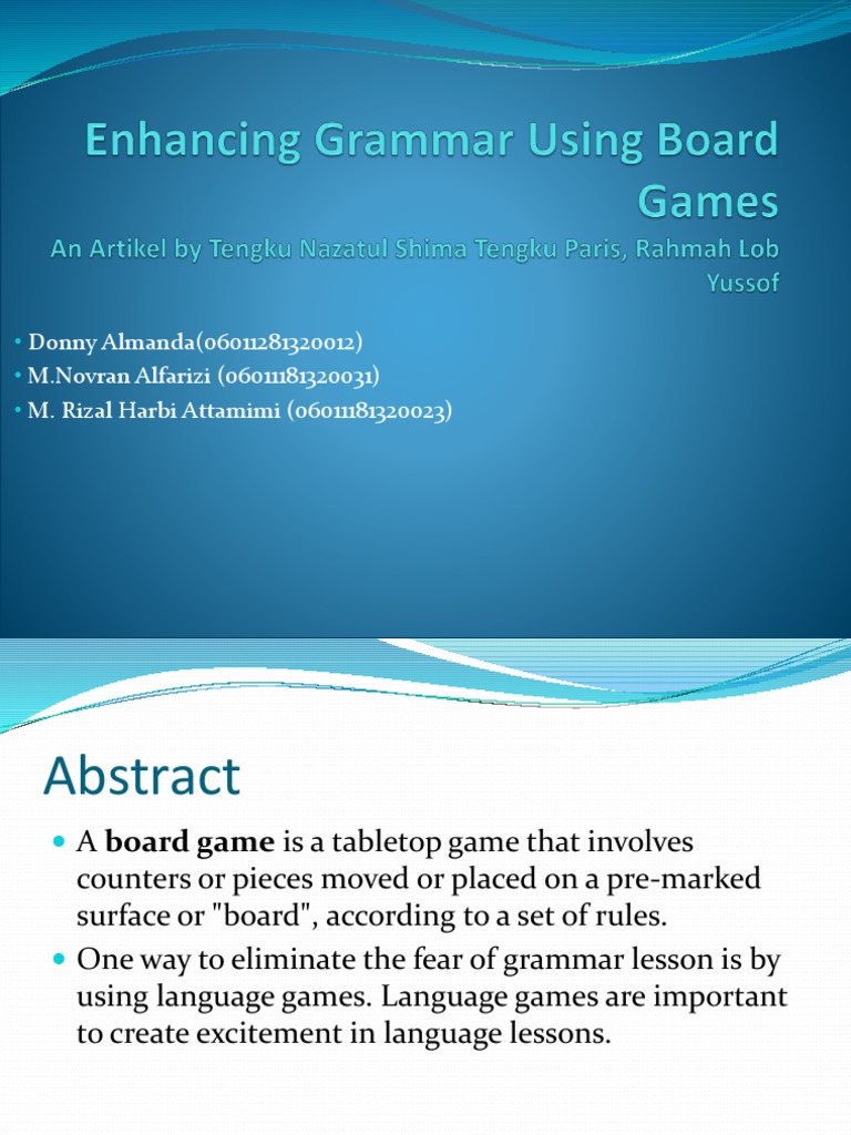 Enhancing Grammar Learning with Board Games | PDF | Experiment ...