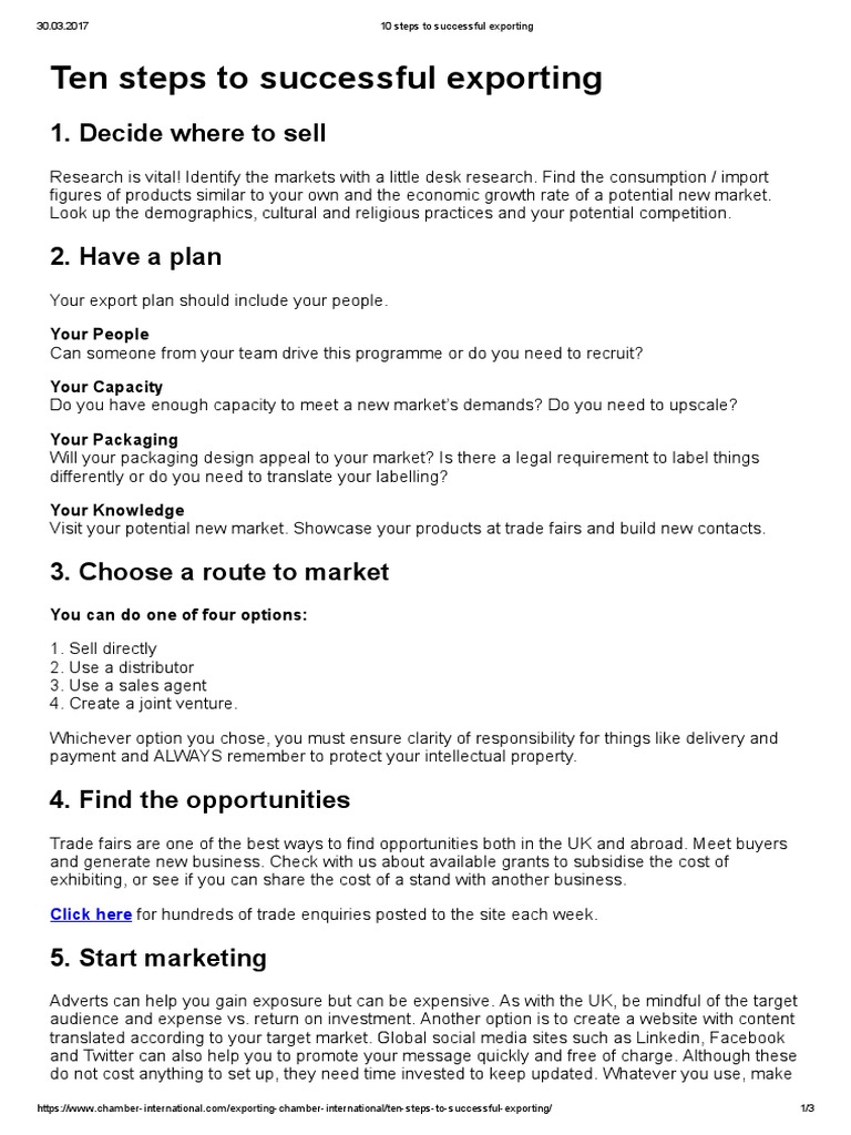 10 Steps To Successful Exporting | PDF | Trade | Services (Economics)
