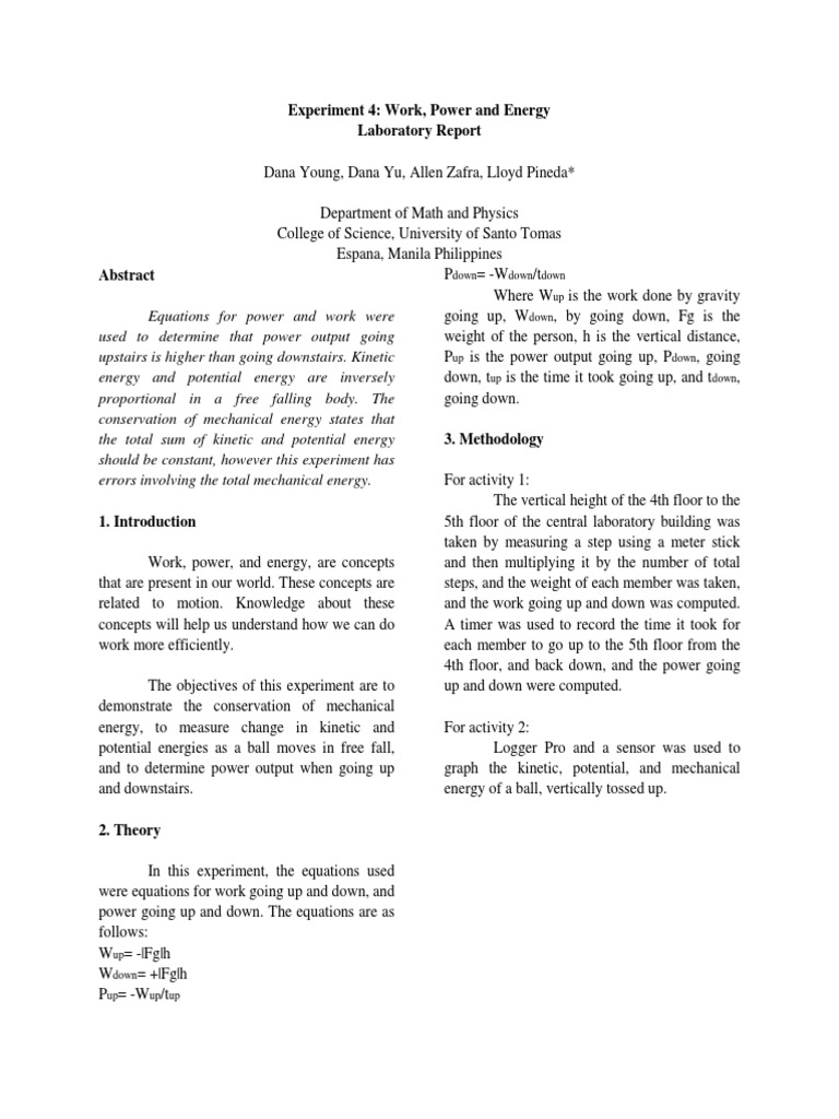Work, Power, and Energy Experiment | PDF | Potential Energy | Kinetic ...