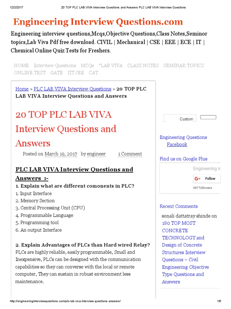 20 TOP PLC LAB VIVA Interview Questions and Answers PLC LAB VIVA Interview Questions | PDF ...
