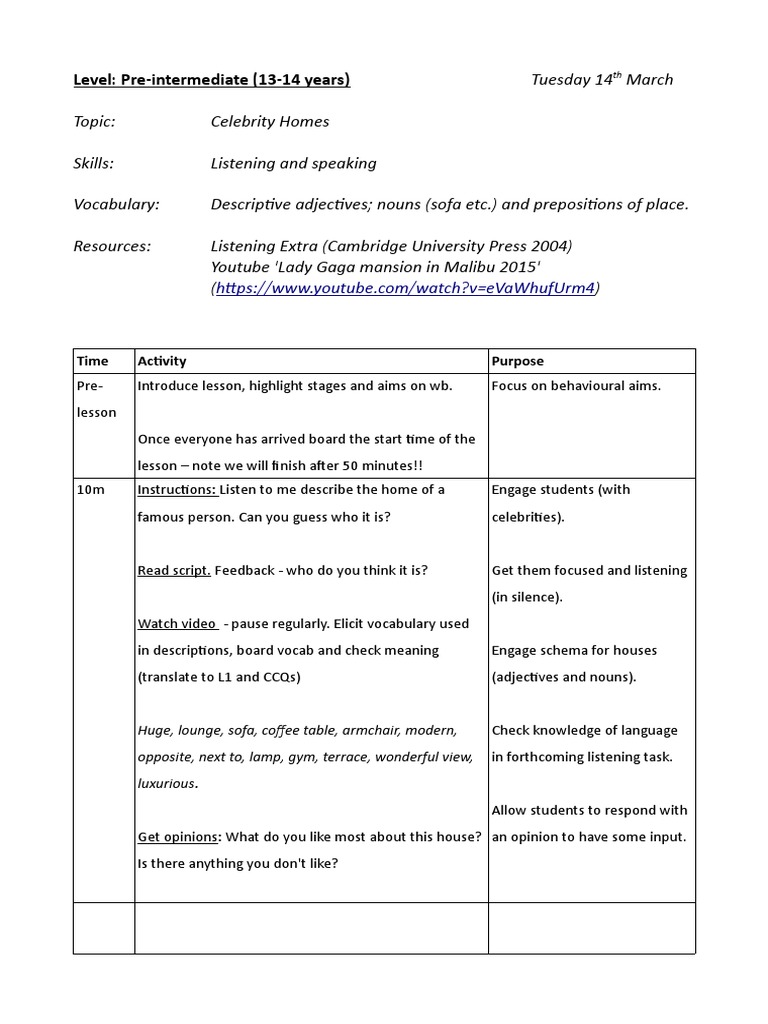 Celebrity Homes, Pre-Int Teens | PDF | Languages