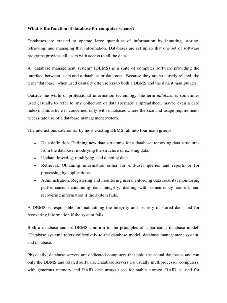 What Is The Function of Database For Computer Science | PDF | Databases ...